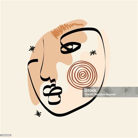 추상적인 여자는 한 줄 드로잉에 직면합니다 포틀레 미니멀 한 스타일 천으로 인쇄합니다 정사각형 조성 곡선에 대한 스톡 벡터 아트 및 기타 이미지 Istock