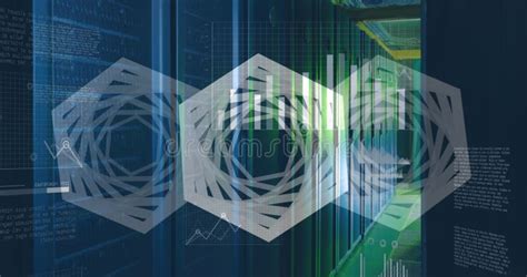Image Of Hexagonal Shapes And Data Processing Against Computer Server