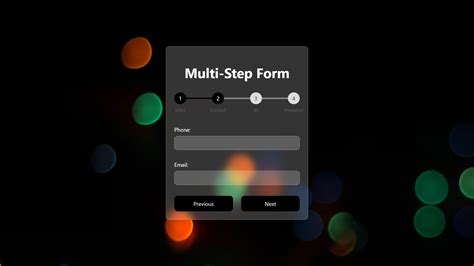 Glassmorphism Multi Step Form Using HTML CSS And JavaScript With