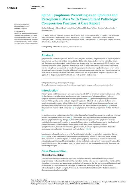Pdf Spinal Lymphoma Presenting As An Epidural And Retropleural Mass With Concomitant