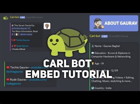 Carl Bot FANCY Embed Tutorial Discord Embed Messages About Channel Owner Techie Gaurav