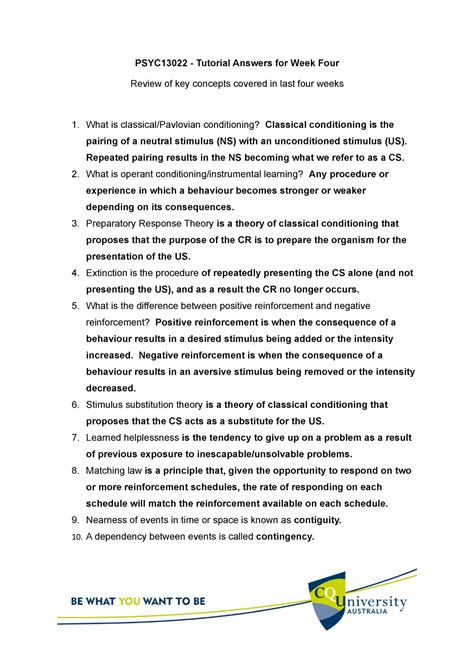 Week 4 Tutorial Answers Psyc13022 Tutorial Answers For Week Four