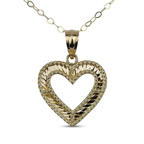 Diamond Cut Mirror Heart Necklace 10k Yellow Gold 18 Kay Outlet