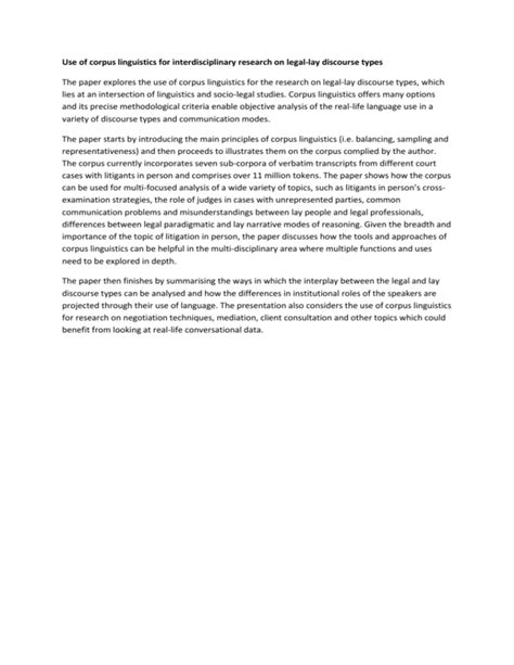 Use Of Corpus Linguistics For Interdisciplinary Research On Legal