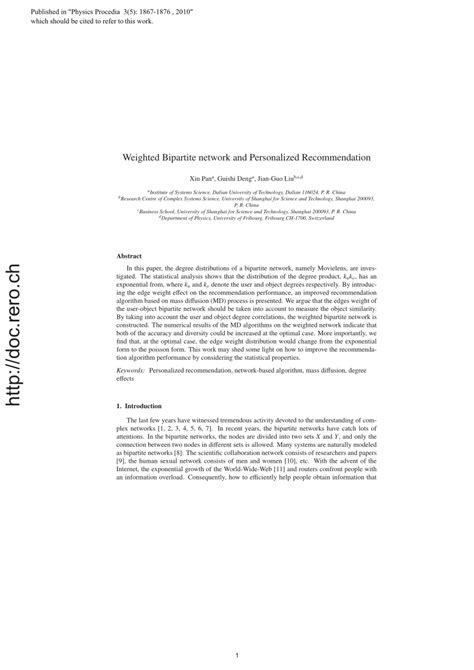 Pdf Weighted Bipartite Network And Personalized Recommendation