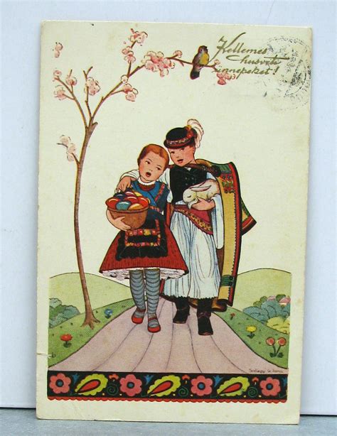 Rare Vtg Szilágyi G Ilona Signed Postcard Hungarian Folk Art 1941 Stamp