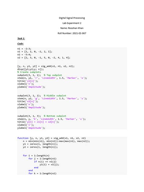 dsp lab experiment 2 uet lahore pdf mathematics signal processing
