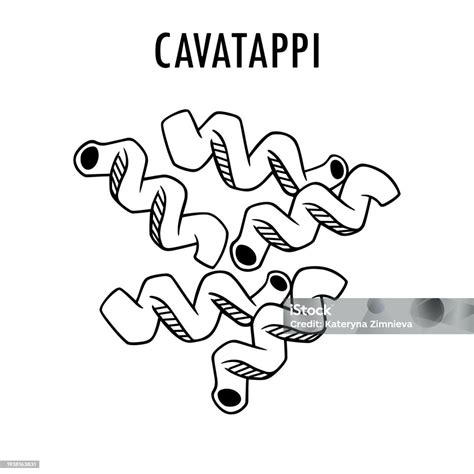 Cavatappi 낙서 음식 그림입니다 짧은 마카로니 파스타 타입의 손으로 그린 그래픽 프린트 이탈리아 요리의 벡터 라인 아트 요소 Cavatappi에 대한 스톡 벡터 아트