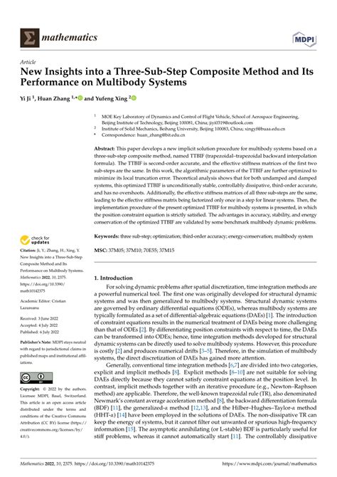 Pdf New Insights Into A Three Sub Step Composite Method And Its Performance On Multibody Systems