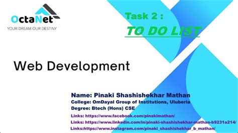 Octanet Intern Pinaki To Do List Website Task 2 Youtube