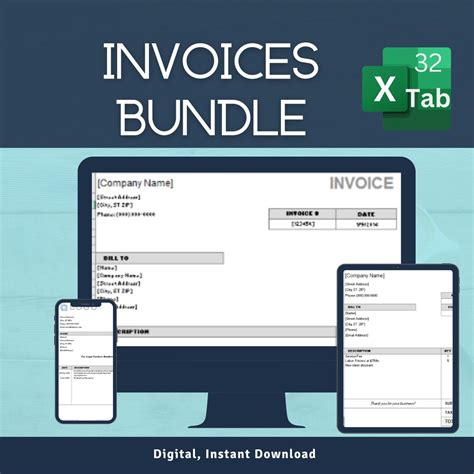 Invoices Bundle Excel Spreadsheet Invoice Template Business Invoice