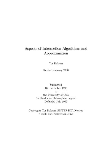 Pdf Aspects Of Intersection Algorithms And Approximation