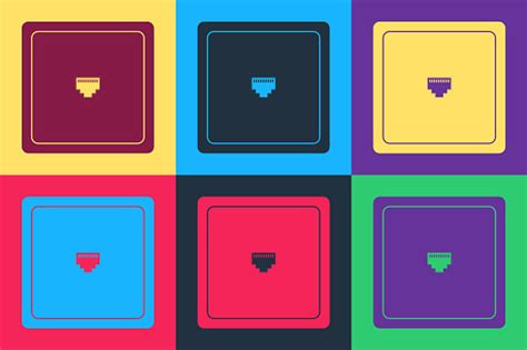 팝 아트 이더넷 소켓 사인 네트워크 포트 색상 배경에 격리된 케이블 소켓 아이콘입니다 Lan 포트 아이콘입니다 로컬 영역 커넥터 아이콘입니다 벡터 0명에 대한 스톡 벡터