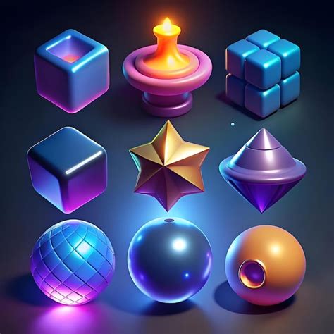 A Collection Of 3d Icons Featuring Vibrant Geometric Shapes Perfect For Adding A Playful Touch