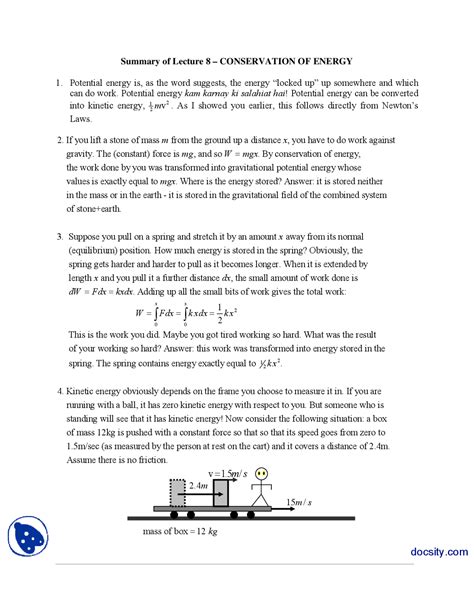 Conservation Of Energy Classical Physics Handouts Docsity