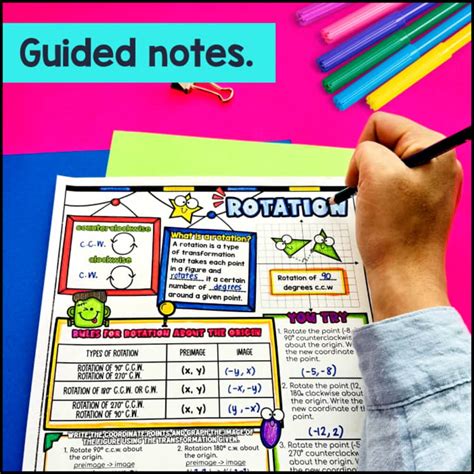 Rigid Transformations Rotations Guided Notes And Doodles 8th Grade Geometry