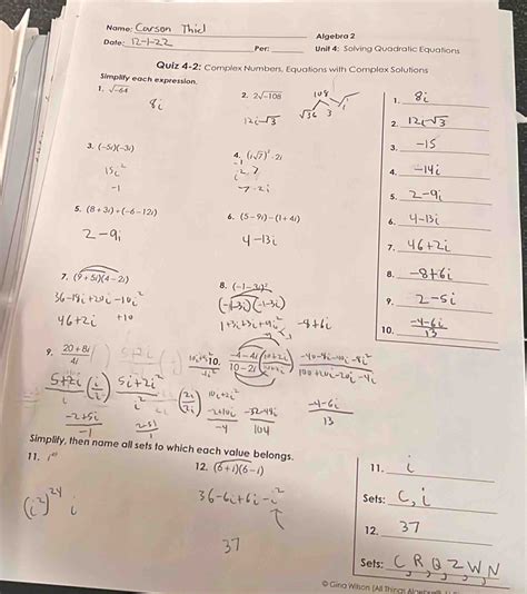 Solved Name Algebra 2 Dale Per Unit 4 Solving Quadratic