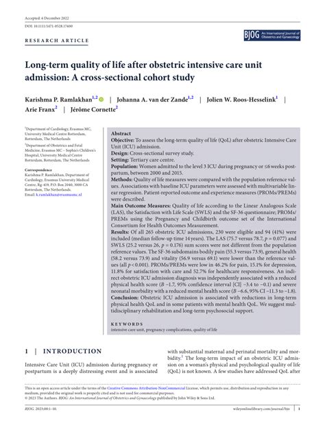 Pdf Long‐term Quality Of Life After Obstetric Intensive Care Unit Admission A Cross‐sectional
