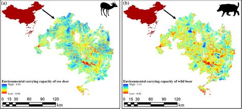 Spatial Variation Of Environmental Capacities Individuals Km² Of Roe Download Scientific