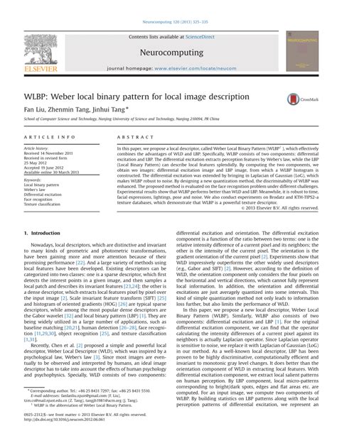 Pdf Wlbp Weber Local Binary Pattern For Local Image Description