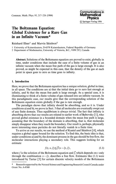 Pdf The Boltzmann Equation Global Existence For A Rare Gas In An Infinite Vacuum