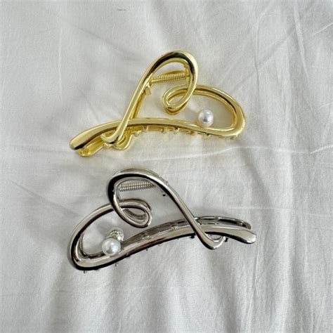 여성헤어핀 메탈 하트 진주헤어집게핀