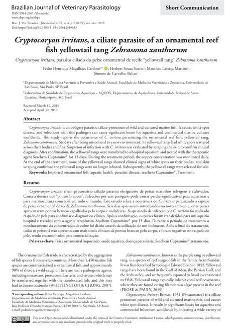 Cryptocaryon Irritans A Ciliate Parasite Of An Ornamental Reef Fish