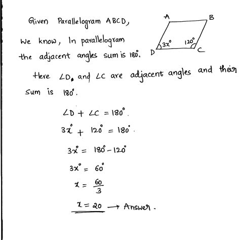Solved Given Parallelogram Abcd Solve For X A B 3x 120 D C Course