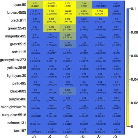 Heatmap Of Module Association With Phenotype Variables Color Scale For Download Scientific