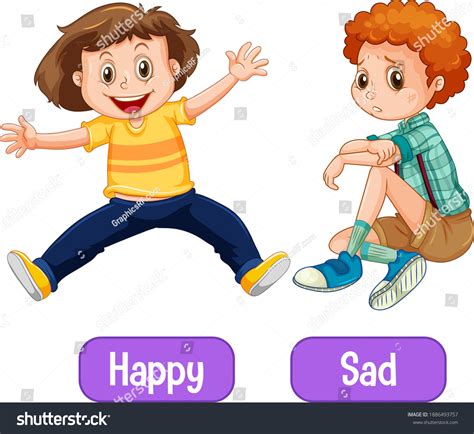 Opposite Adjectives Words Happy Sad Illustration เวกเตอร์สต็อก ปลอด