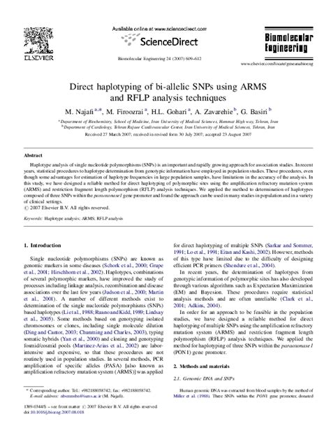 Pdf Direct Haplotyping Of Bi Allelic Snps Using Arms And Rflp Analysis Techniques