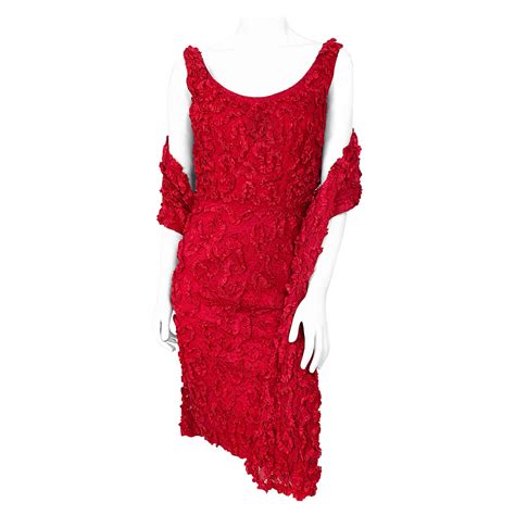 1960s Red Lace Cocktail Dress With Matching Stole For Sale At 1stdibs Lacy Ensemble Dress Red