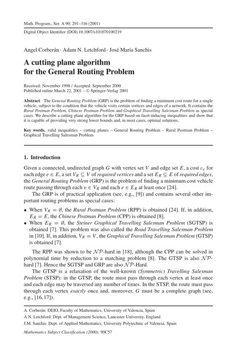 Pdf A Cutting Plane Algorithm For The General Routing Problem