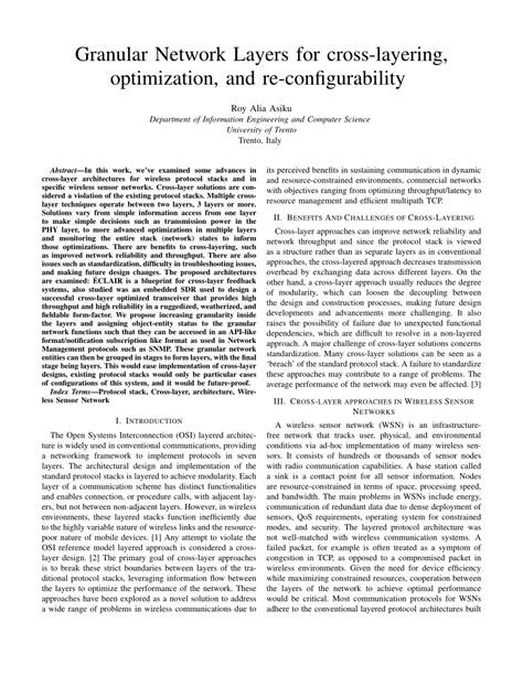 Pdf Granular Network Layers For Cross Layering Optimization And Re