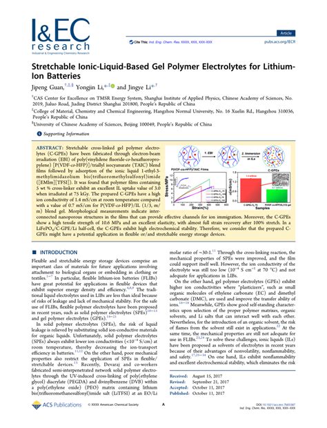 Pdf Stretchable Ionic Liquid Based Gel Polymer Electrolytes For