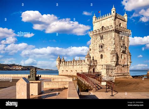 Landmark Of Belem Tower Lisbon Portugal At Blue Summer Day Sky With