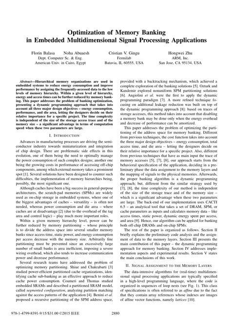 Pdf Optimization Of Memory Banking In Embedded Multidimensional Signal Processing Applications