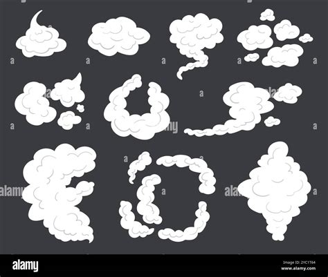 Flat Smoke Cloud Set Smoking Smog Dust Clouds Stock Vector Image