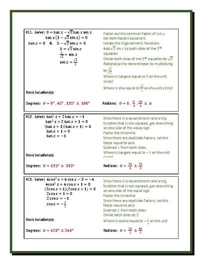 Solve Trigonometric Equations Basic Solutions Notes Examples And Assignment