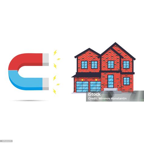 빨간색과 파란색 말굽 자석 아이콘 기호 집 유치 부동산 개념 평면 스타일 디자인 벡터 그림 흰색 배경에 고립 가정 생활에 대한 스톡 벡터 아트 및 기타 이미지 Istock
