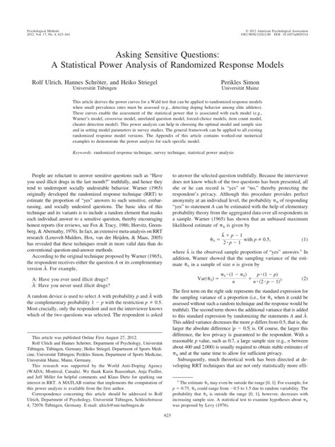 Pdf Asking Sensitive Questions A Statistical Power Analysis Of Randomized Response Models
