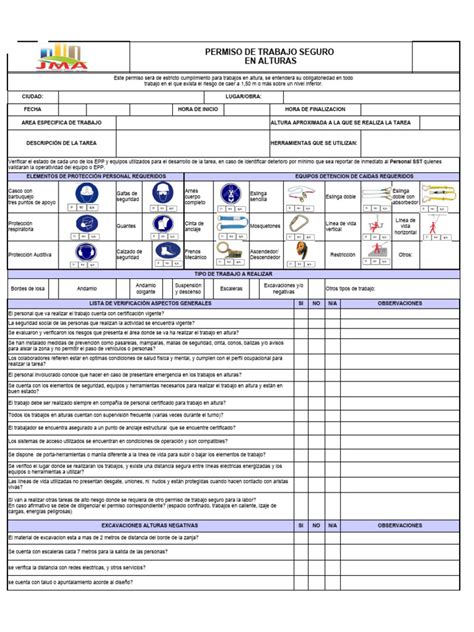 Permiso Trabajo En Alturas Actualizado Pdf