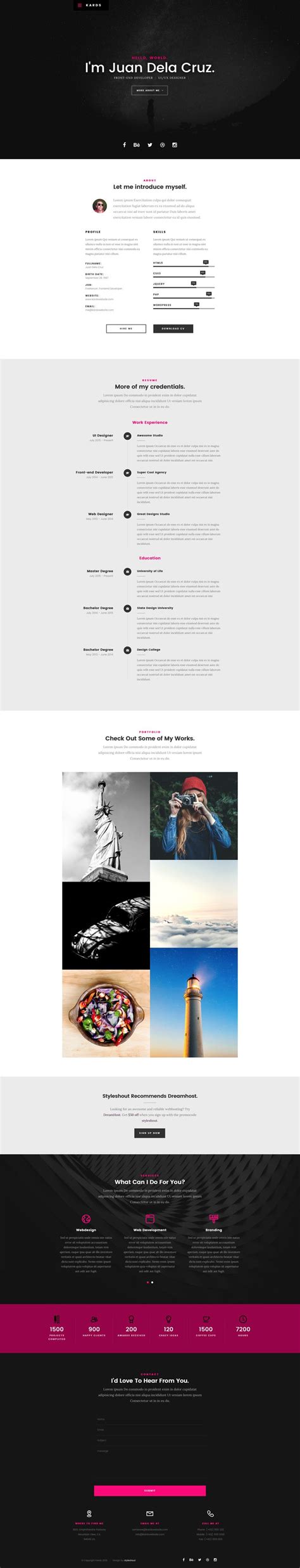 Kards Is A Modern And Clean Free Responsive Html5 Portfolio Website Templa Portfolio Website