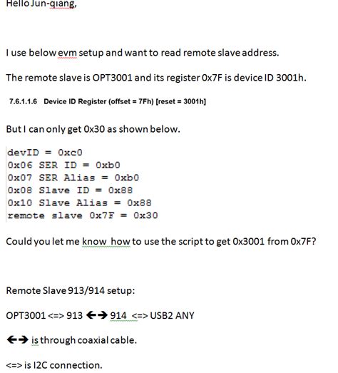 DS90UB964 Q1 I2C Read Through DS90UB913 Remote Slave Script Interface Forum Interface TI