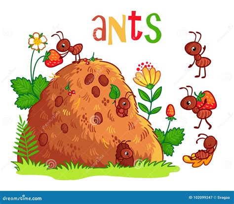 Anthill With Small Ants On A White Background Cartoon Vector 209120017