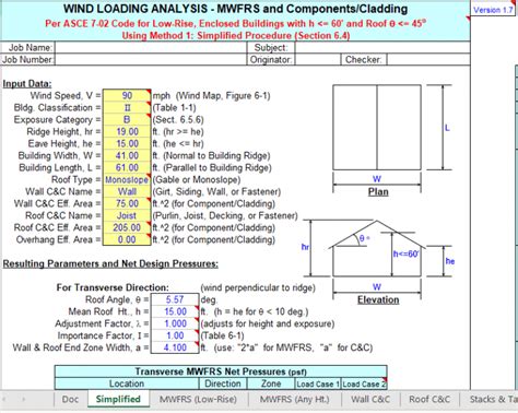 Wind Loading Analysis Mwfrs And Componentscladding Excel Sheets
