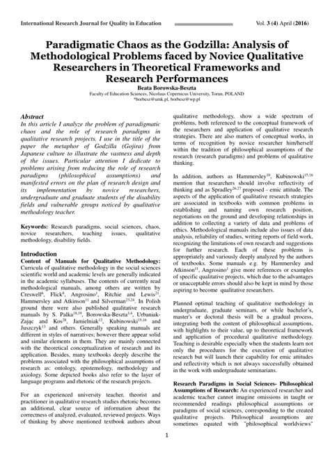 Pdf Paradigmatic Chaos As The Godzilla Analysis Of Methodological Problems Faced By Novice