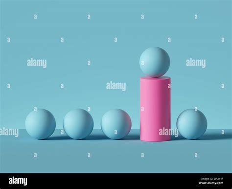 3d Render Abstract Minimal Geometric Background Blue Balls Pink Cylinder Podium Isolated