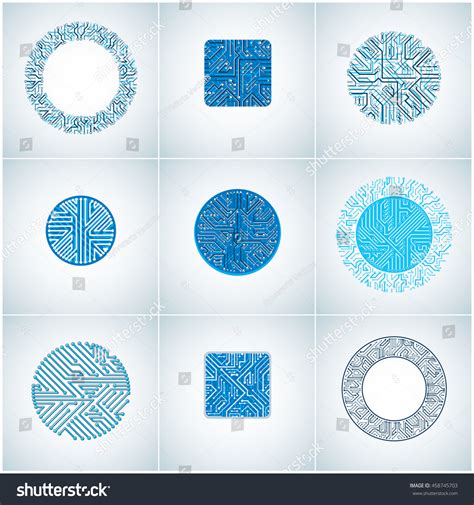 Set Technology Cpu Designs Square Circular Stock Illustration 458745703
