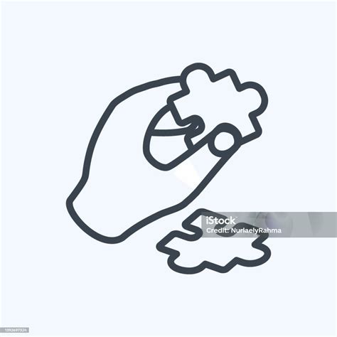 퍼즐 조각을 들고 아이콘 손 동작 기호에 적합합니다 선 스타일 편집 가능한 간단한 디자인 디자인 템플릿 벡터 간단한 기호 그림 개념에 대한 스톡 벡터 아트 및 기타 이미지